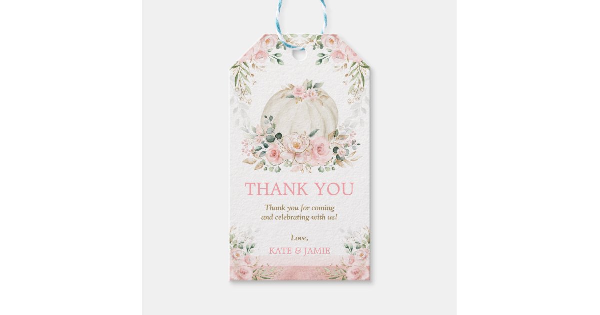 Chic Pumpkin Pink Floral Baby Girl Birthday Favors Gift Tags | Zazzle