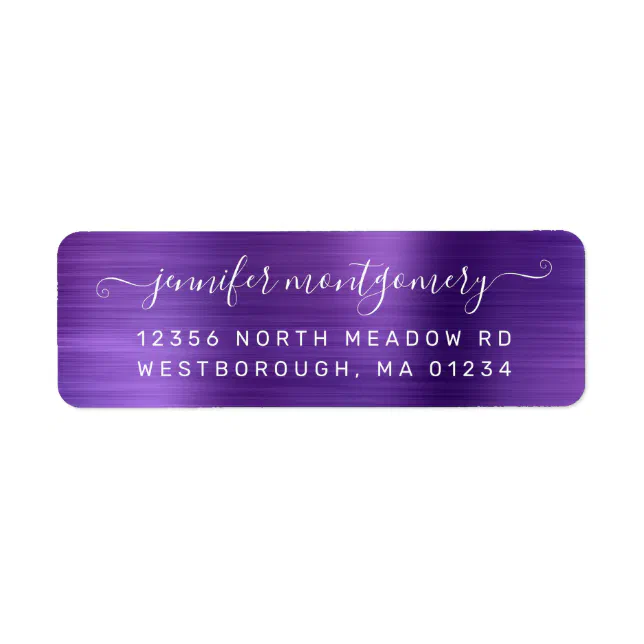 Chic Purple Brushed Metal Return Address Label | Zazzle