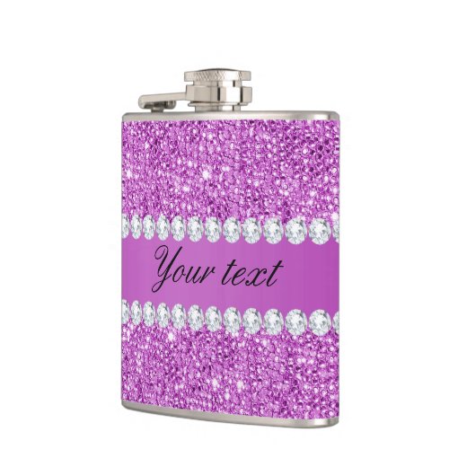 Chic Purple Faux Sequins and Diamonds Hip Flask | Zazzle