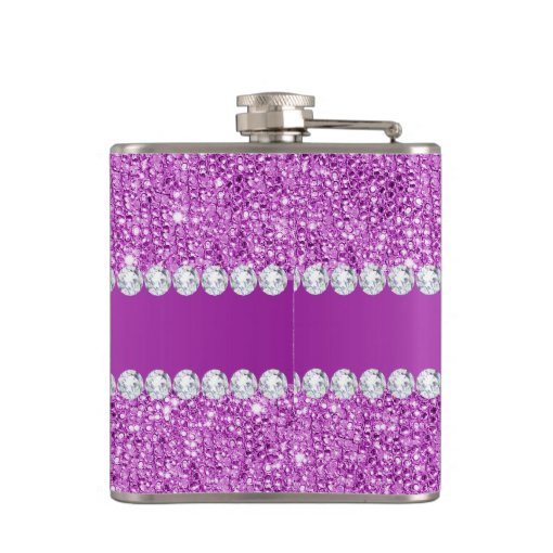 Chic Purple Faux Sequins and Diamonds Hip Flask | Zazzle