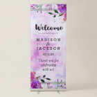 Chic Purple Floral & Silver Wedding Welcome Retractable Banner | Zazzle.com