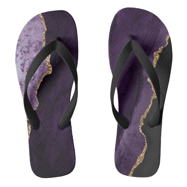 Chic Purple Gold Glitter Agate Custom Monogram Flip Flops | Zazzle