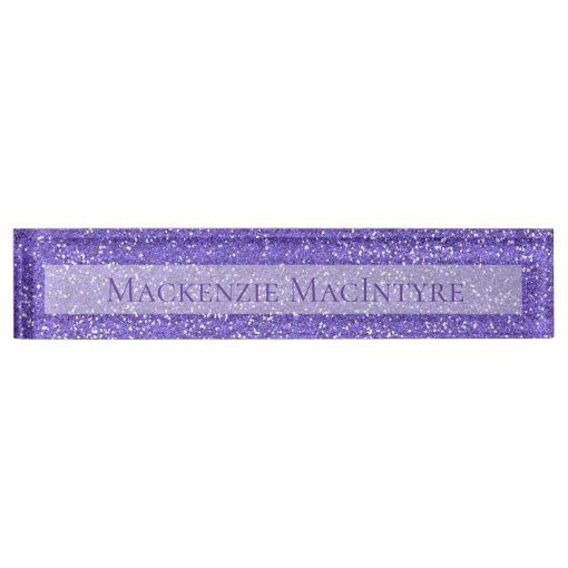Chic Purple Sparkle Glitter Desk Name Plate | Zazzle