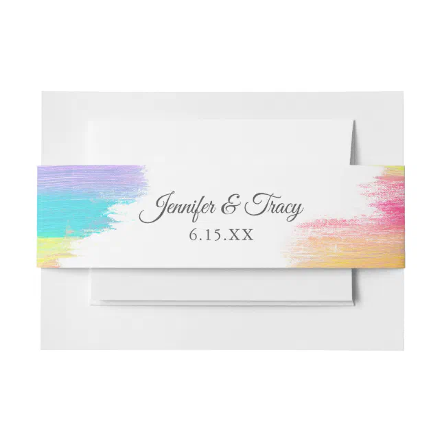 Chic Rainbow Artistic Modern LGBTQ Wedding Invitation Belly Band | Zazzle