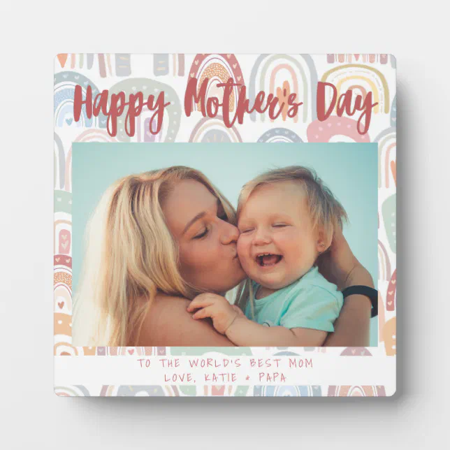 Chic Rainbow Boho Photo Calligraphy Mother’s Day Plaque | Zazzle