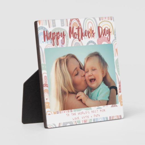 Chic Rainbow Boho Photo Calligraphy Mother’s Day Plaque | Zazzle