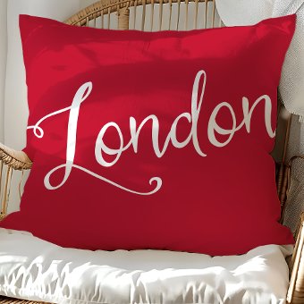 Chic Red and White London England Typography Throw Pillow | Zazzle