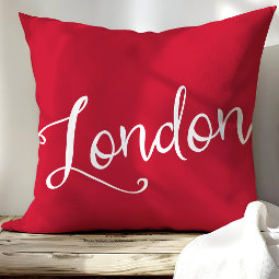 Chic Red and White London England Typography Throw Pillow | Zazzle