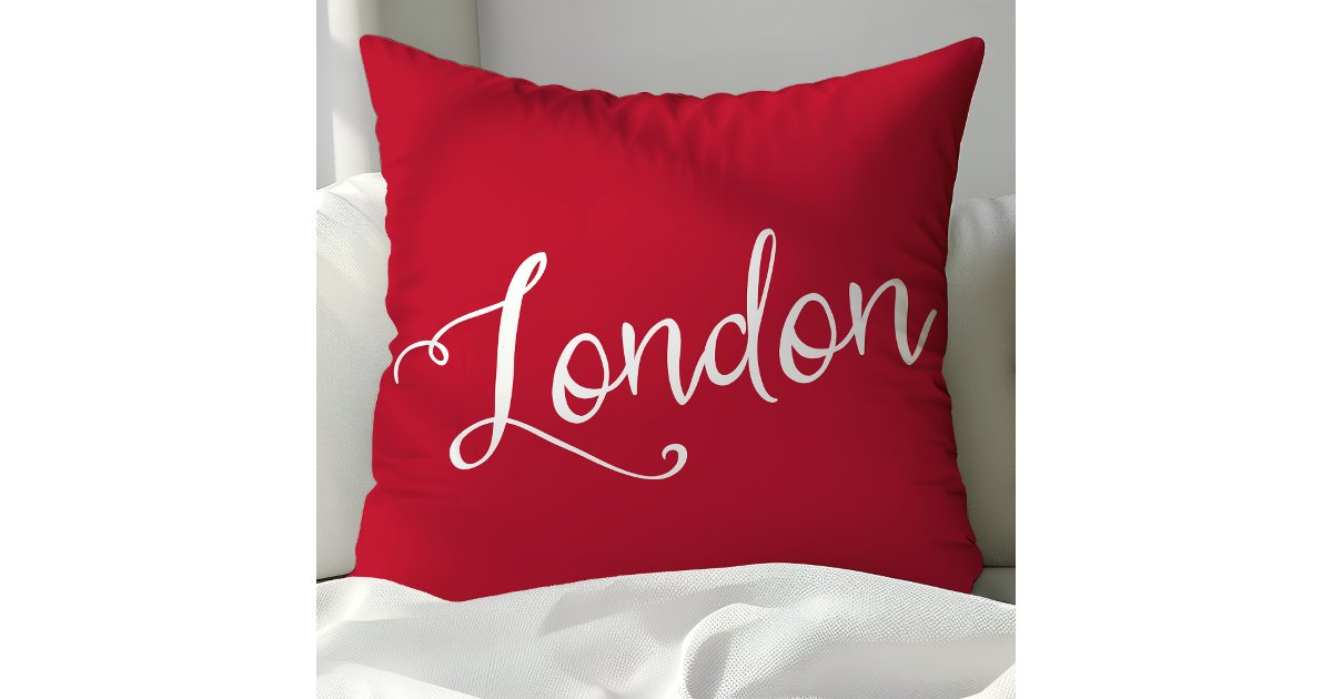 Chic Red and White London England Typography Throw Pillow | Zazzle