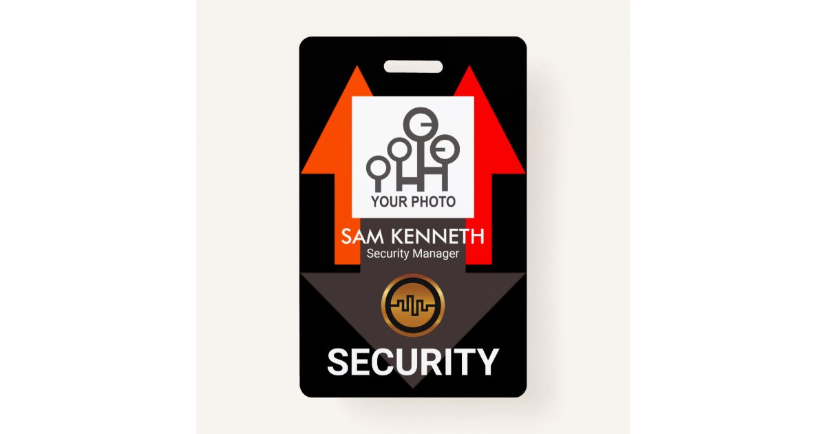 Chic Red Direction Arrows Security Photo Template Badge | Zazzle