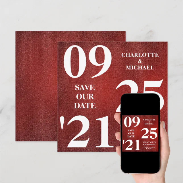 Chic Red Glitter Sparkle Modern Save The Date Invitation | Zazzle