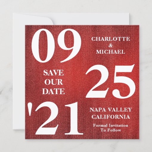 Chic Red Glitter Sparkle Modern Save The Date Invitation | Zazzle