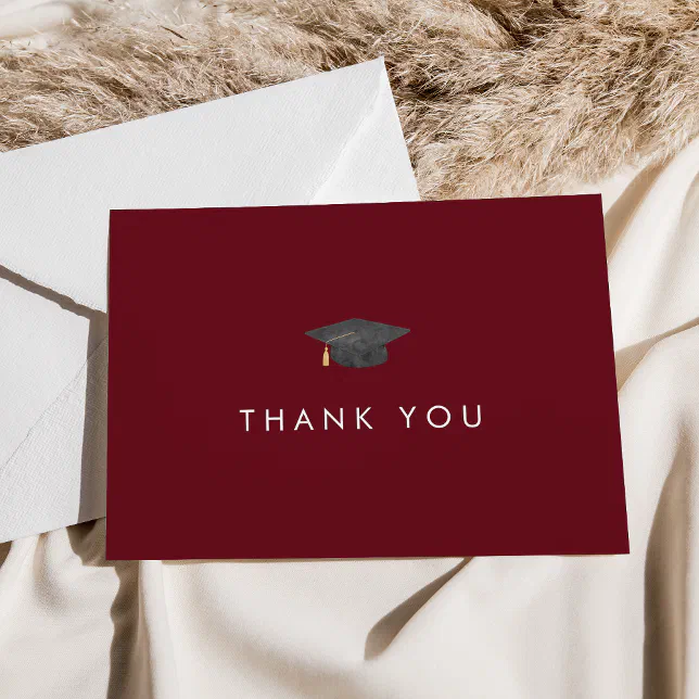 Chic Red Grad Cap Graduation Thank You Card | Zazzle