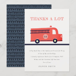 Chic Red Navy Fire Truck Engine Any Age Birthday Thank You Card | Zazzle