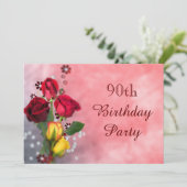 Chic Red & Yellow Roses 90th Birthday Invitation | Zazzle