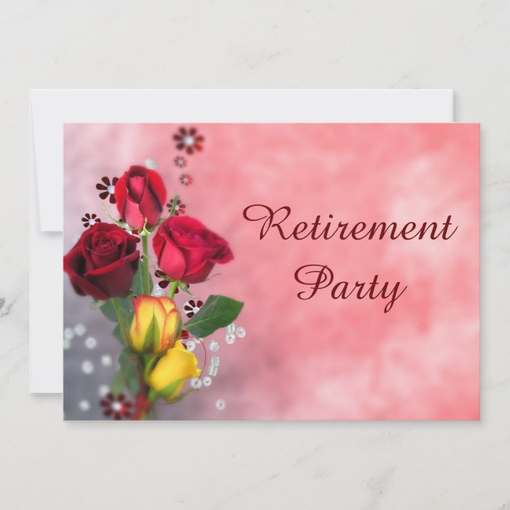 Chic Red & Yellow Roses Retirement Party Invitation | Zazzle