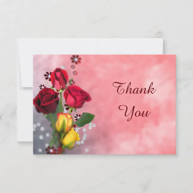 Chic Red & Yellow Roses Thank You | Zazzle