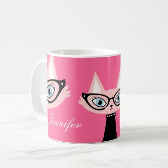 Chic Retro Modern Cat Mug - Pink | Zazzle