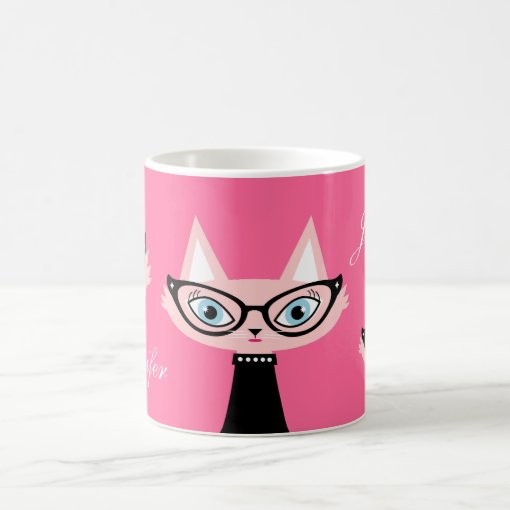 Chic Retro Modern Cat Mug - Pink | Zazzle