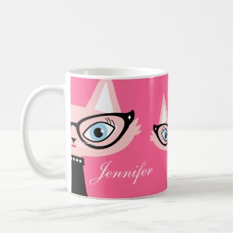Chic Retro Modern Cat Mug - Pink | Zazzle