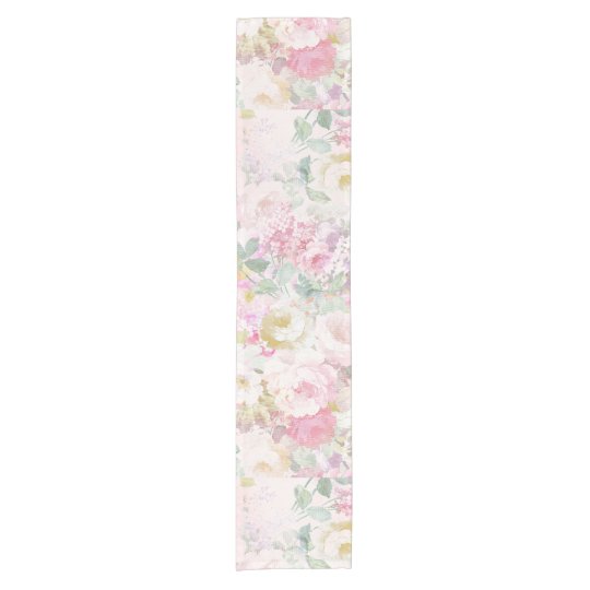 Chic retro pink white watercolor floral pattern short table runner ...