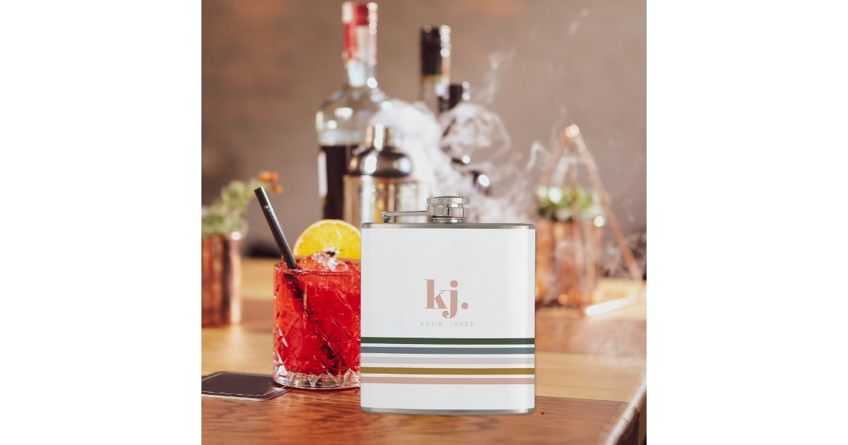 Chic Retro Stripes Monogram Flask | Zazzle