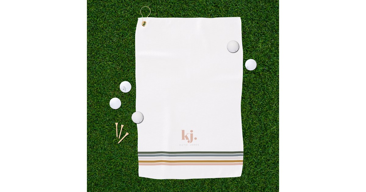 Chic Retro Stripes Monogram Golf Towel | Zazzle