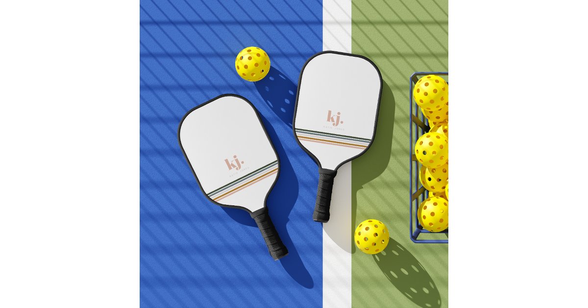 Chic Retro Stripes Monogram Pickleball Paddle | Zazzle