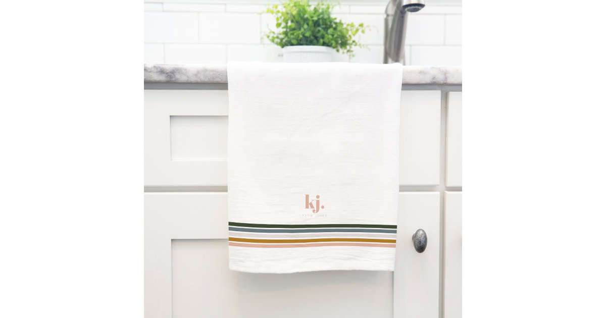 Chic Retro Stripes Monogram Tea Towel | Zazzle