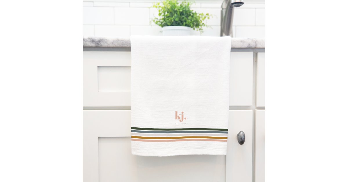 Chic Retro Stripes Monogram Tea Towel | Zazzle