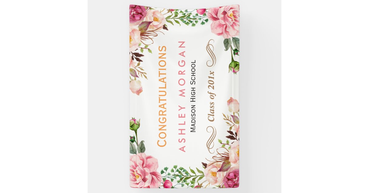 Chic Romantic Floral Wrapped Graduation Party Banner | Zazzle