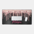 Chic rose blush black dripping monogram desk mat | Zazzle