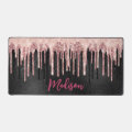 Chic rose blush black dripping monogram desk mat | Zazzle