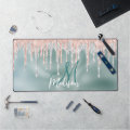 Chic rose blush mint dripping monogram desk mat | Zazzle