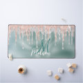 Chic rose blush mint dripping monogram desk mat | Zazzle