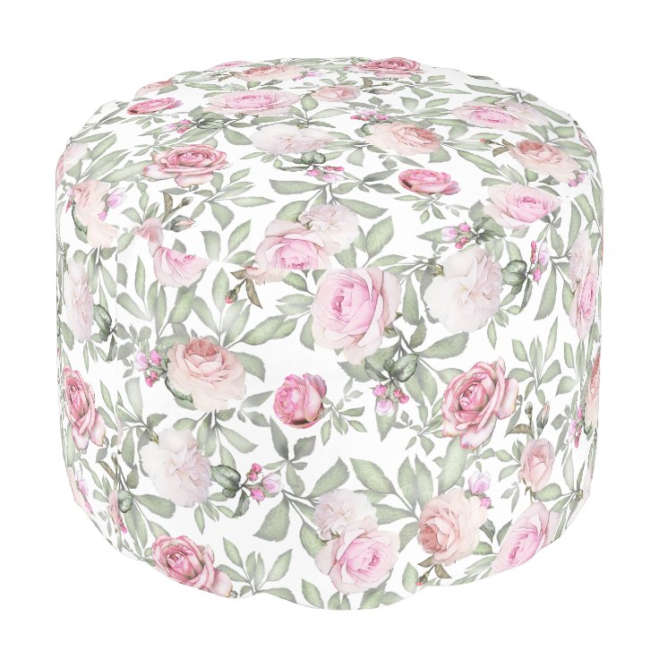 Chic Rose Floral All-Over Pattern Pouf | Zazzle