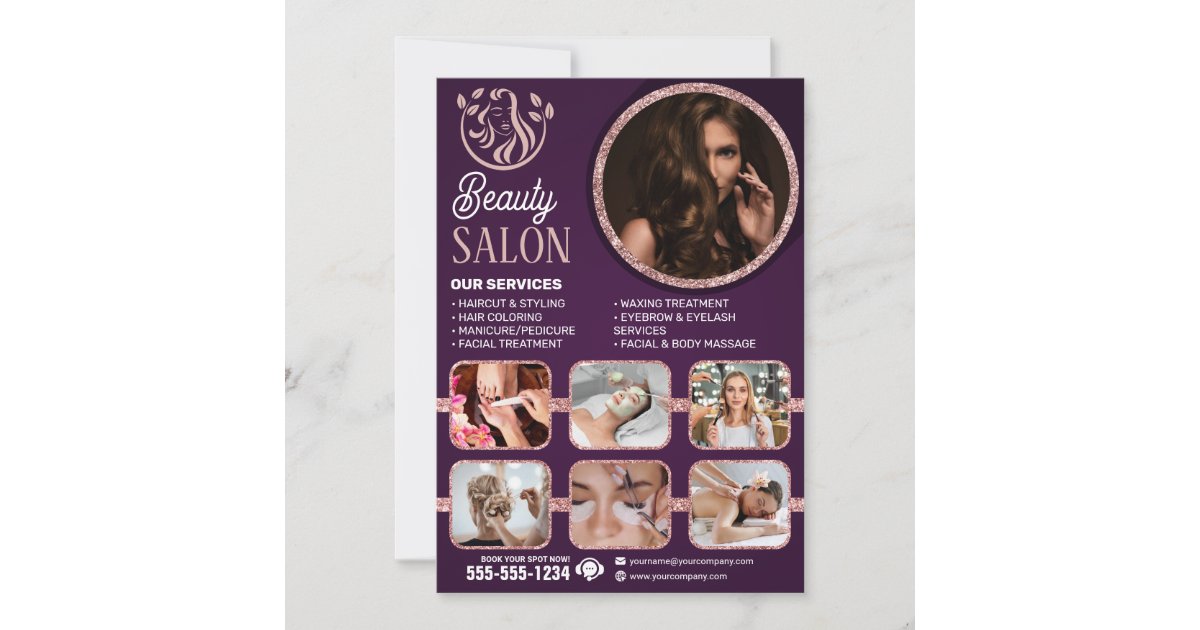 Chic Rose Gold Beauty Spa Hair Nail Makeup Salon Invitation | Zazzle