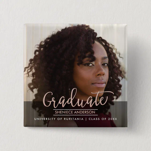 Chic Rose Gold & Black Graduation Party | Photo Button | Zazzle