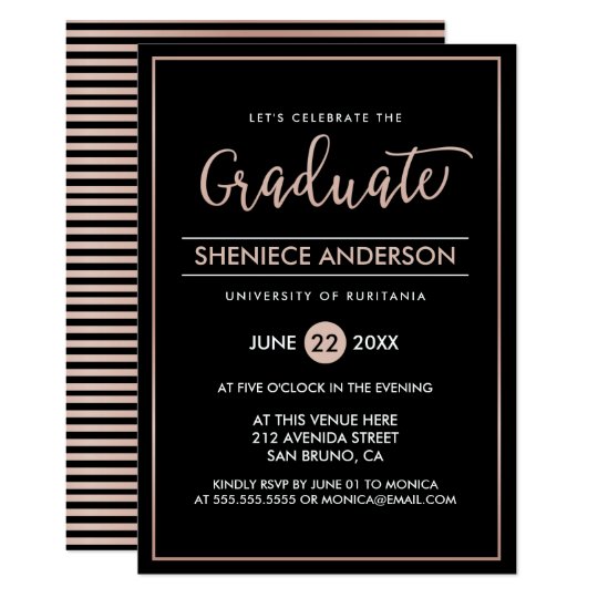 Chic Rose Gold & Black Script & Script Graduation Invitation | Zazzle.com