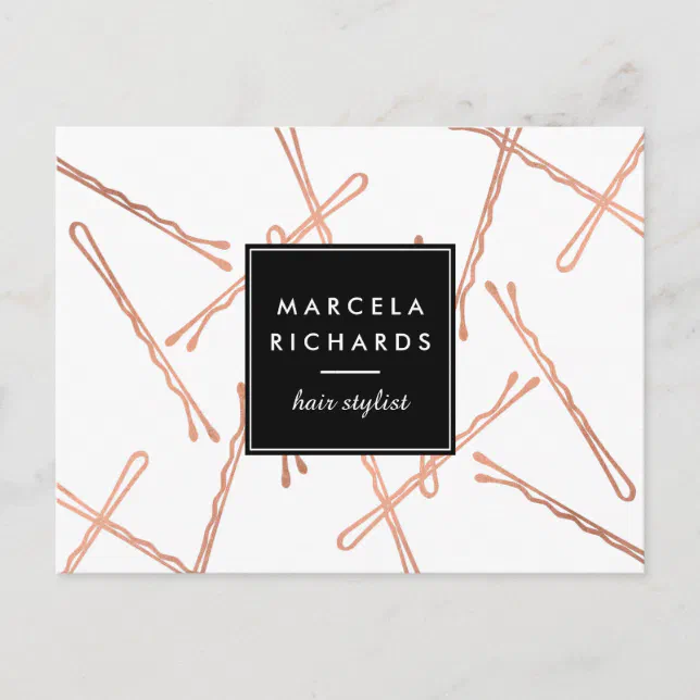 Chic Rose Gold Bobby Pins Hair Stylist Salon Postcard | Zazzle