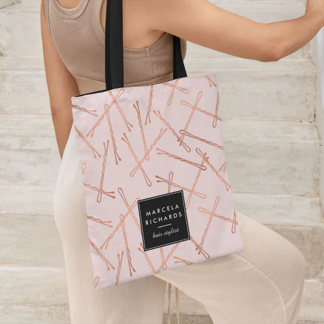 Chic Rose Gold Bobby Pins Pink Personalized Tote Bag | Zazzle