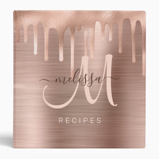 Chic Rose Gold Brushed Metal Blush Family Recipe 3 Ring Binder | Zazzle