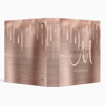 Chic Rose Gold Brushed Metal Blush Family Recipe 3 Ring Binder | Zazzle