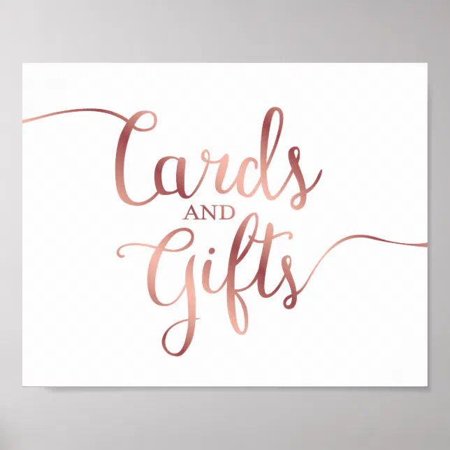 Chic Rose Gold CARDS AND GIFTS Sign Print | Zazzle