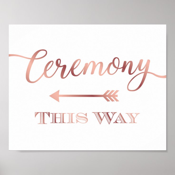Chic Rose Gold CEREMONY THIS WAY - LEFT ARROW Sign | Zazzle