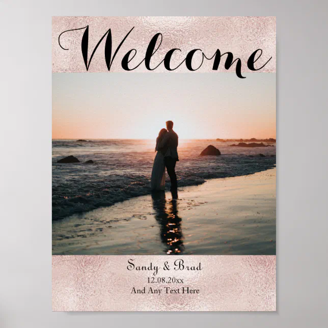 Chic Rose Gold Custom Photo Save the Date Wedding Poster | Zazzle