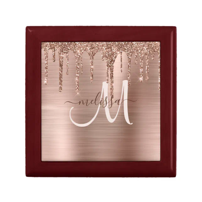 Chic Rose Gold Dripping Glitter Brushed Metal Glam Gift Box | Zazzle