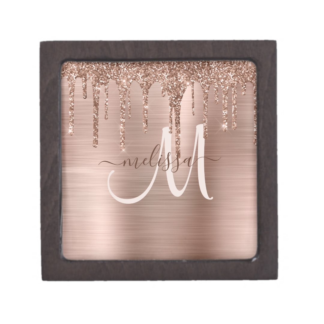 Chic Rose Gold Dripping Glitter Brushed Metal Glam Gift Box | Zazzle