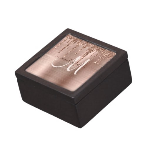 Chic Rose Gold Dripping Glitter Brushed Metal Glam Gift Box | Zazzle
