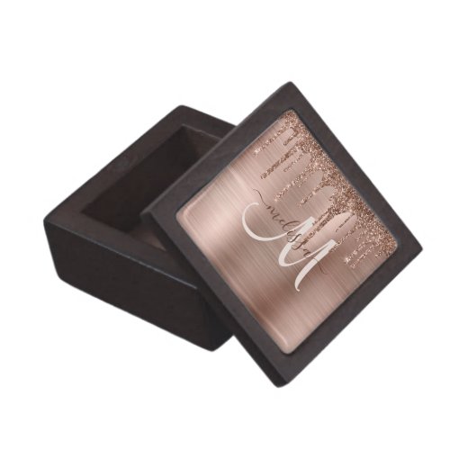 Chic Rose Gold Dripping Glitter Brushed Metal Glam Gift Box | Zazzle
